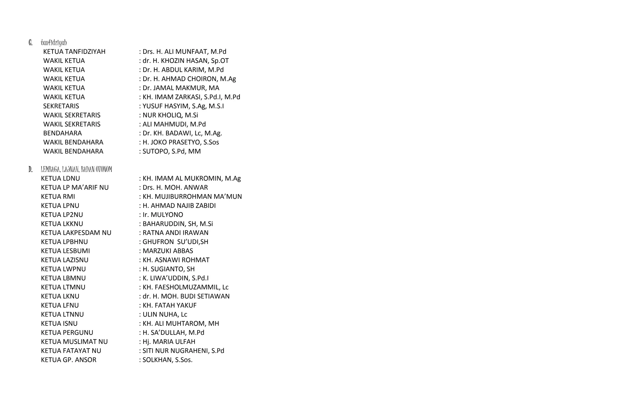 Peraturan organisasi tentang pembagian tugas dan wewenang pcnu kab ...