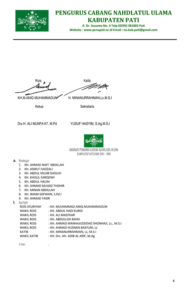 Peraturan organisasi tentang pembagian tugas dan wewenang pcnu kab ...