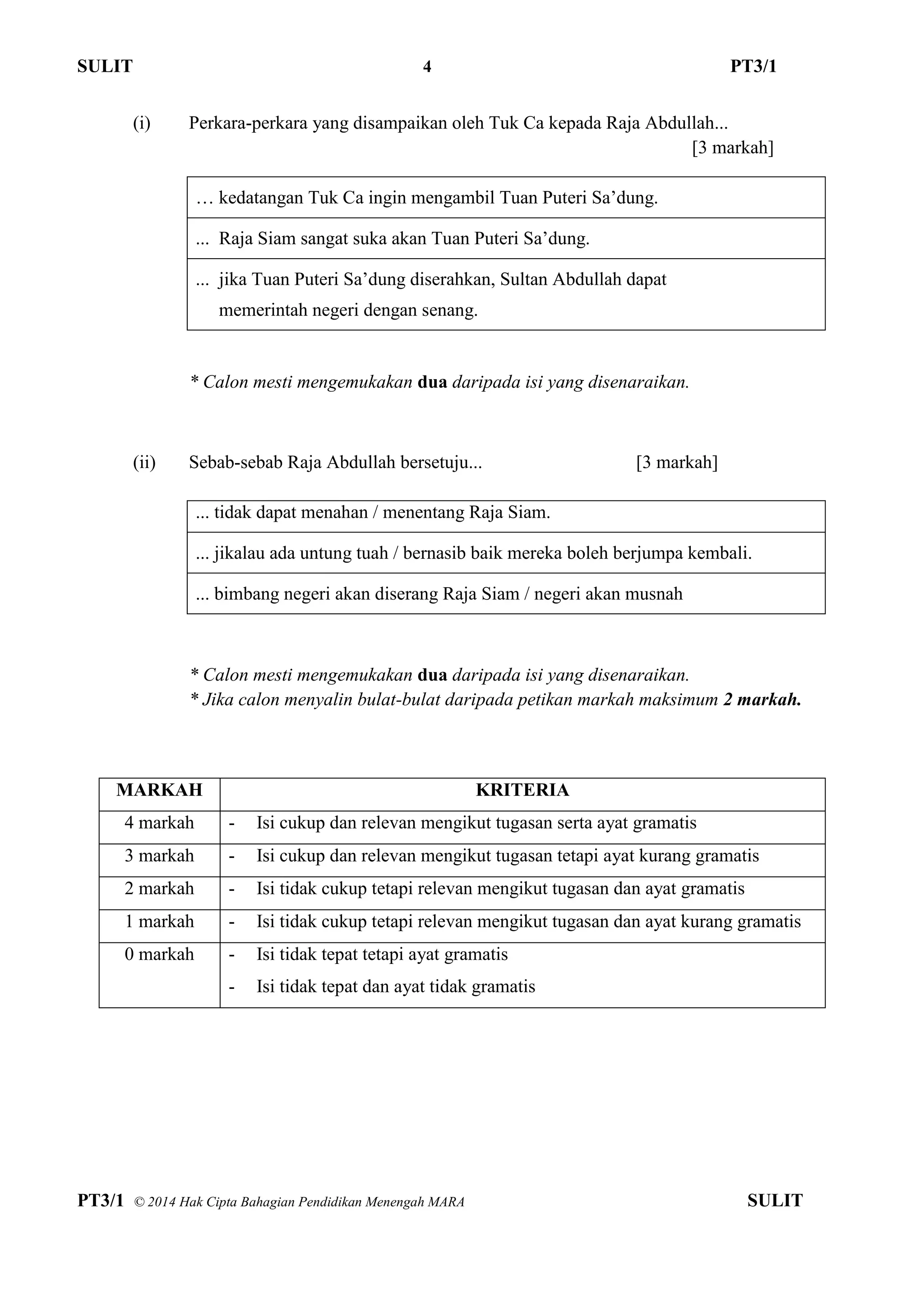 Peraturan pemarkahan kertas 1 mrsm | PDF