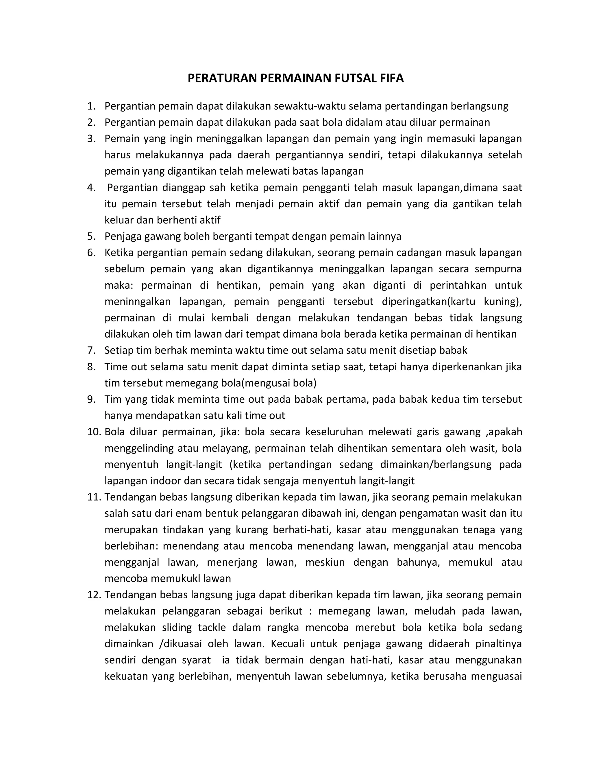 Peraturan permainan futsal fifa | PDF