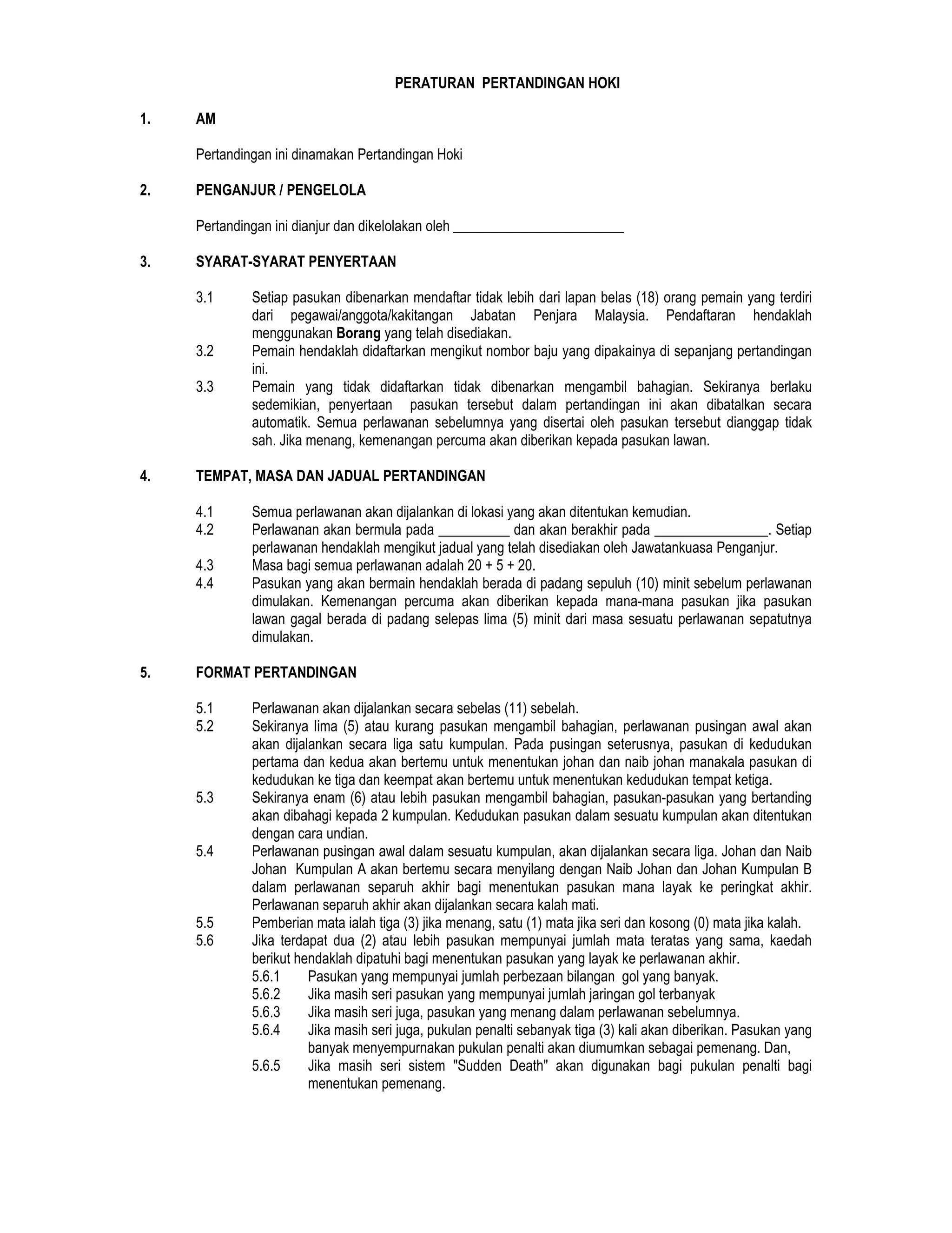 Peraturan Pertandingan Hoki | PDF