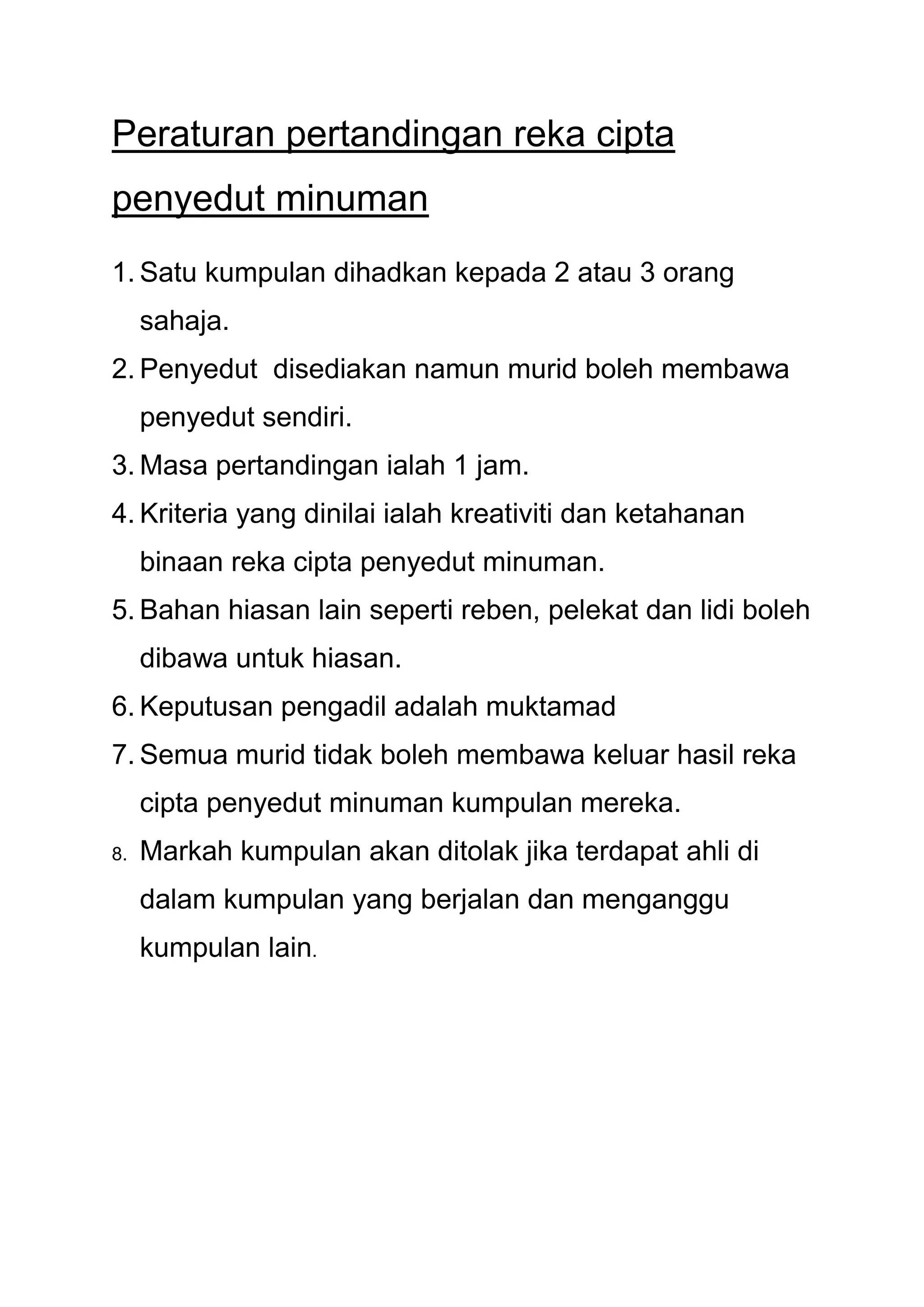 Peraturan pertandingan reka cipta penyedut minuman | DOCX