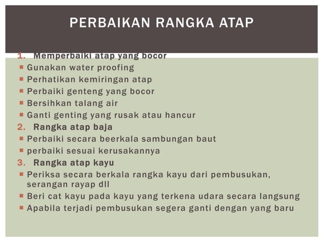 Perawatan dan perbaikan atap bangunan | PPTX