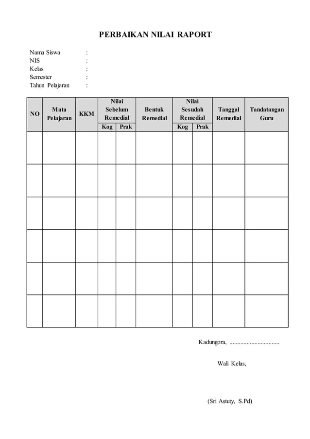 Format Perbaikan nilai raport | DOCX