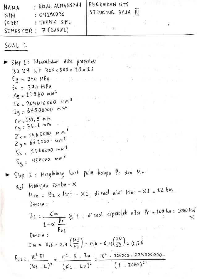 Perbaikan UTS Struktur Baja III - Rizal Alfiansyah 04190030.pdf