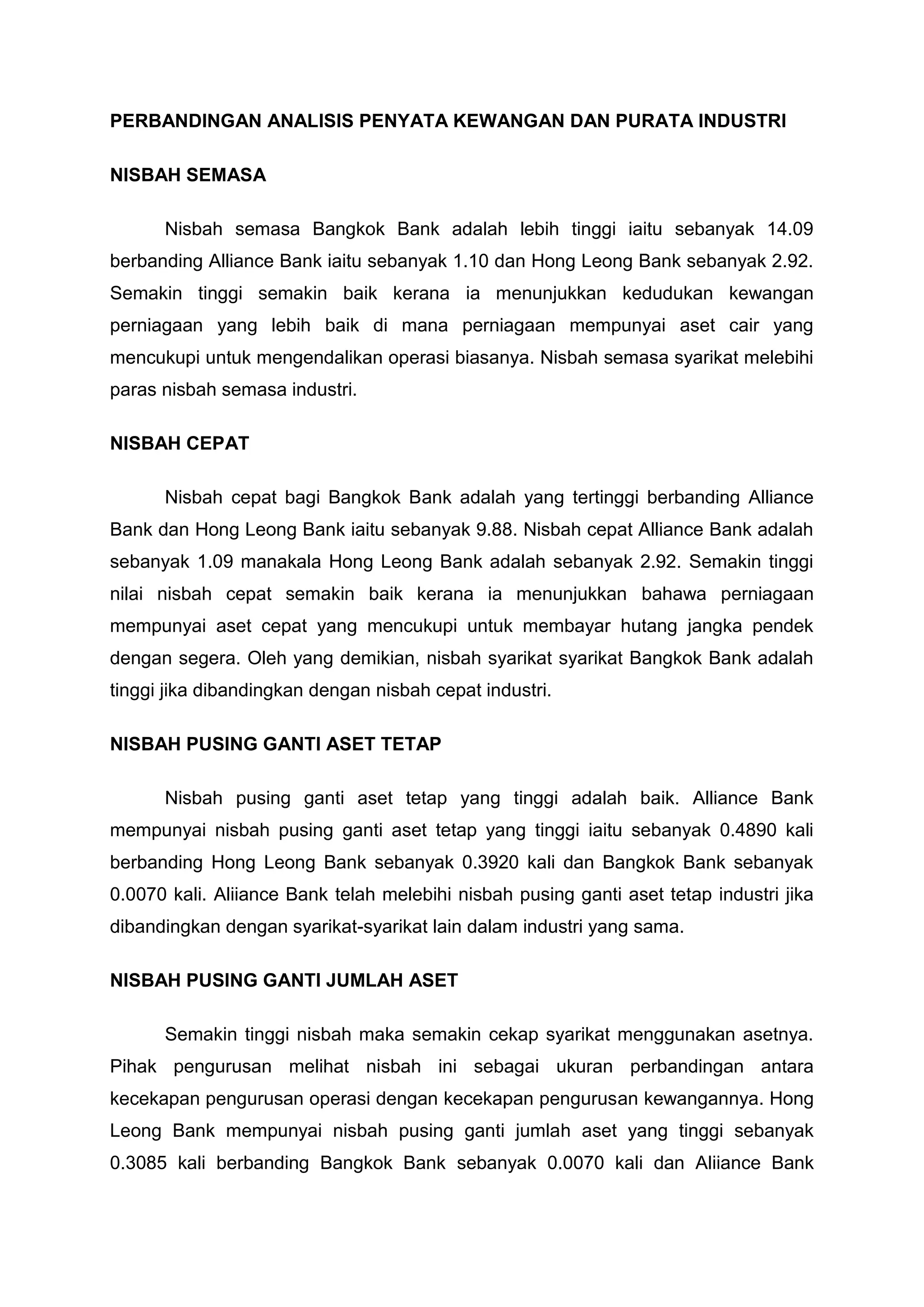 Perbandingan analisis penyata kewangan antara syarikat | DOCX