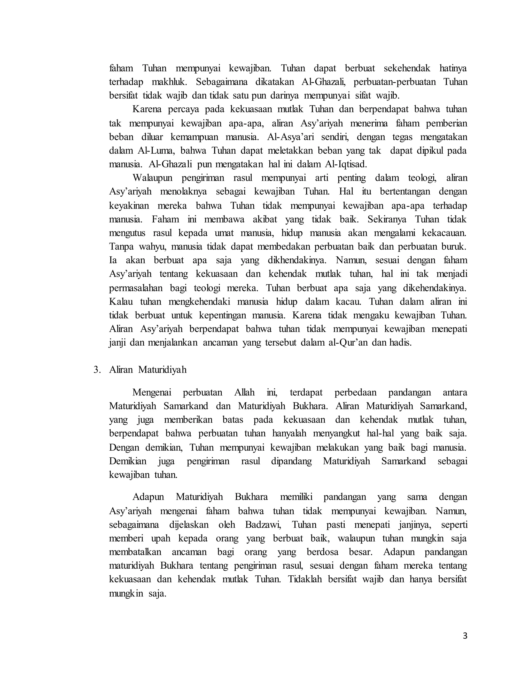 Perbandingan antara aliran perbuatan tuhan dan perbuatan manusia | DOCX