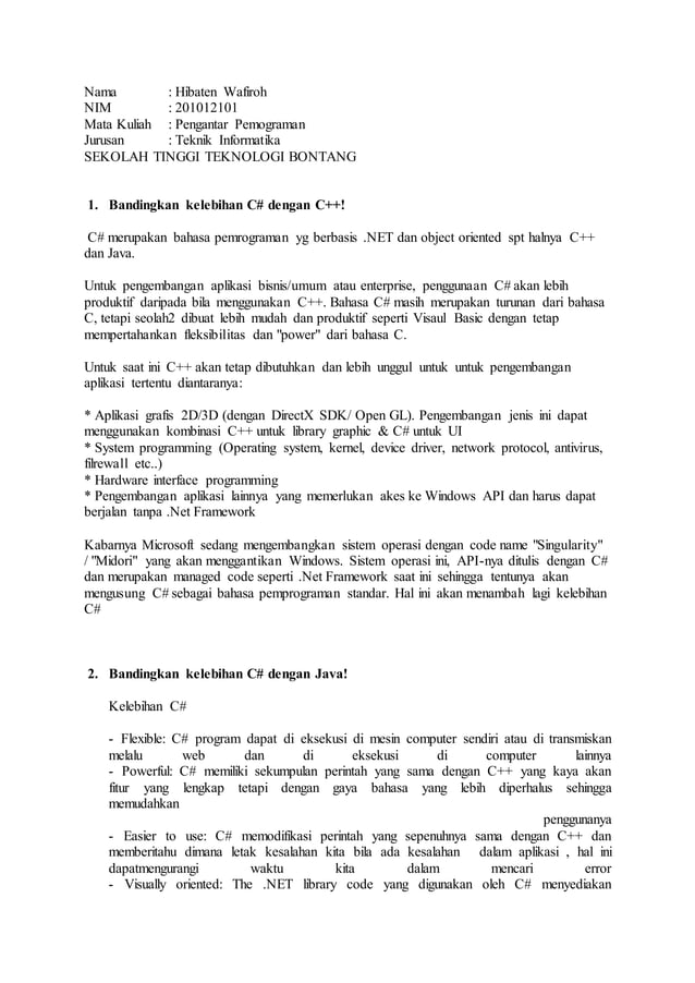 Perbandingan bahasa C dan java serta sejarah singkat | DOCX