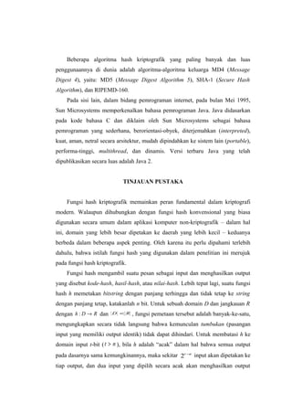 Perbandingan beberapa algoritma hash kriptografik dalam bahasa java | DOC