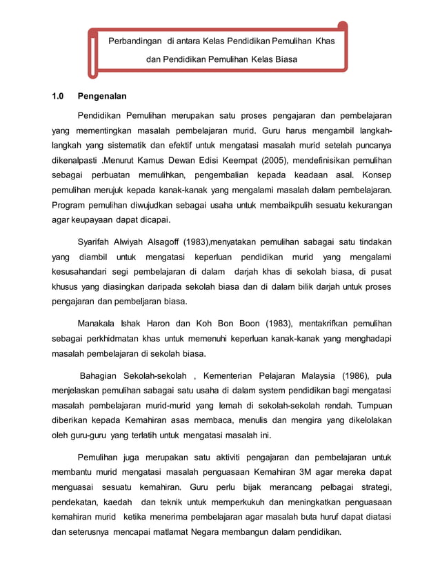 Perbandingan di antara kelas pendidikan pemulihan khas | DOCX