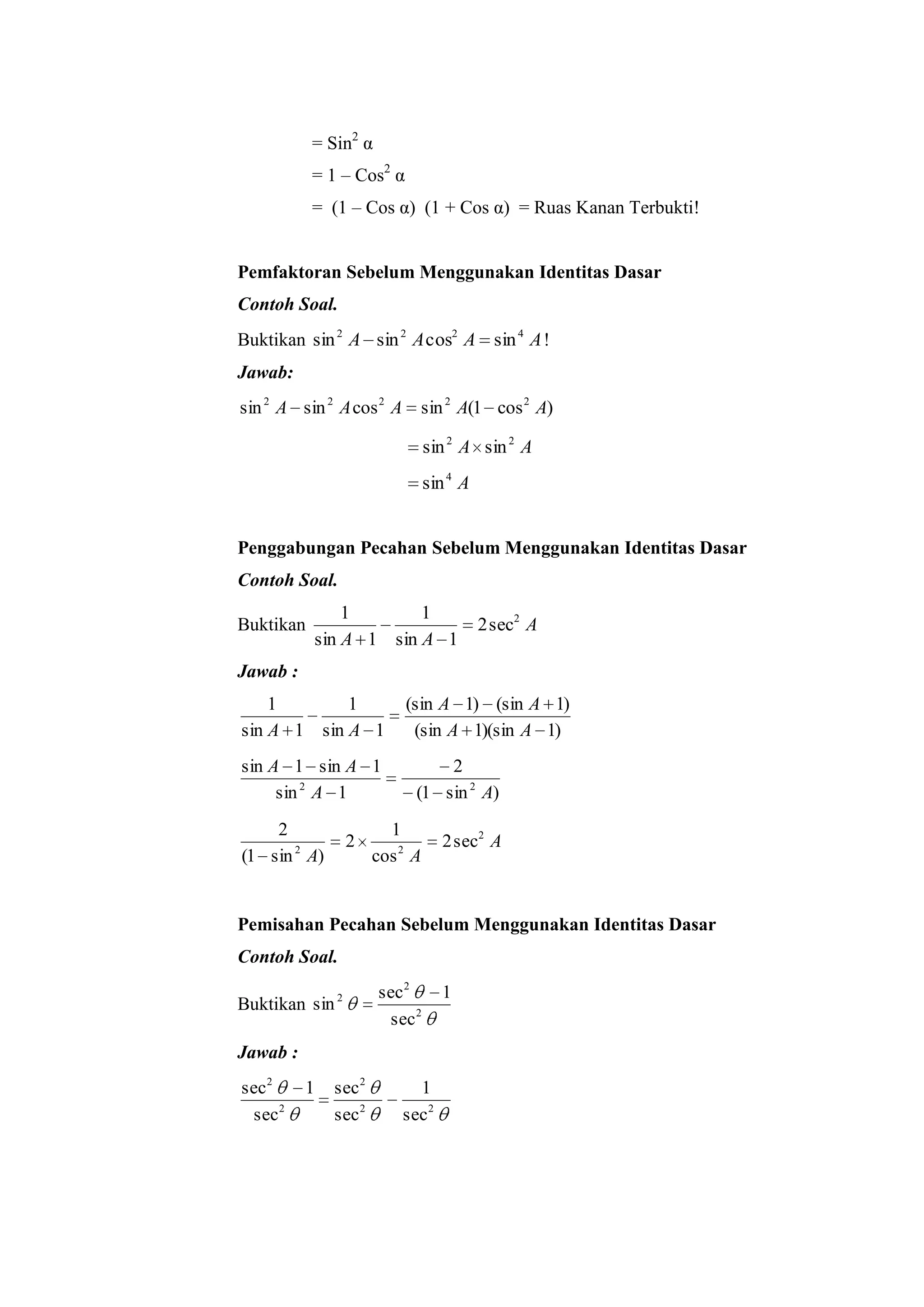 Perbandingan, fungsi, persamaan dan identitas trigonometri | PDF