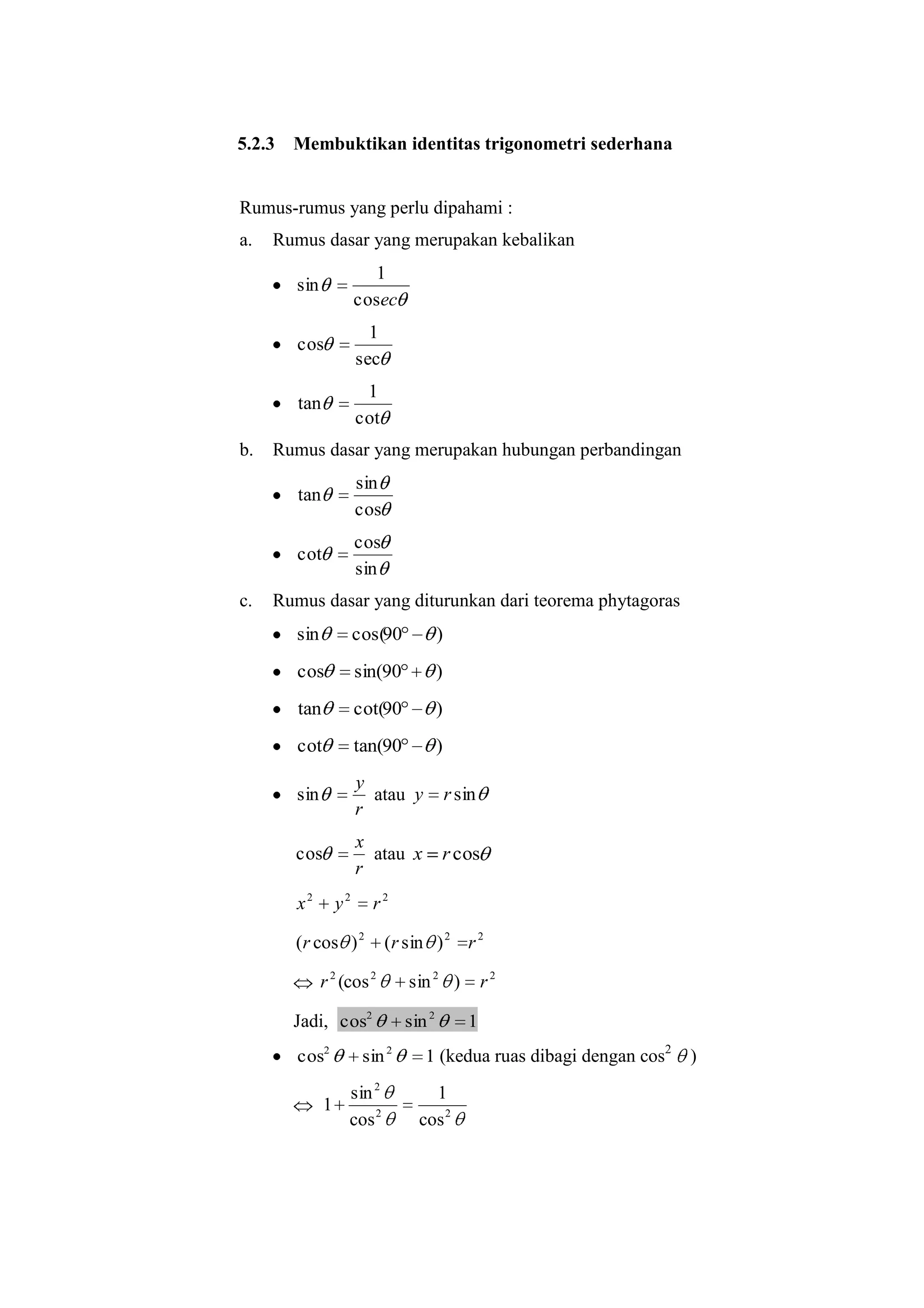 Perbandingan, fungsi, persamaan dan identitas trigonometri | PDF