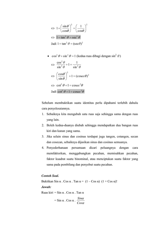 Perbandingan, fungsi, persamaan dan identitas trigonometri | PDF