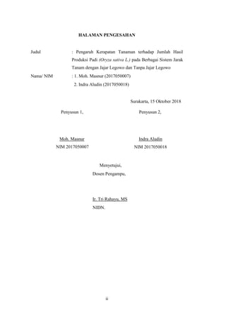 Pengaruh Kerapatan Tanaman terhadap Jumlah Hasil Produksi Padi (Oryza sativa L.) pada Berbagai ...