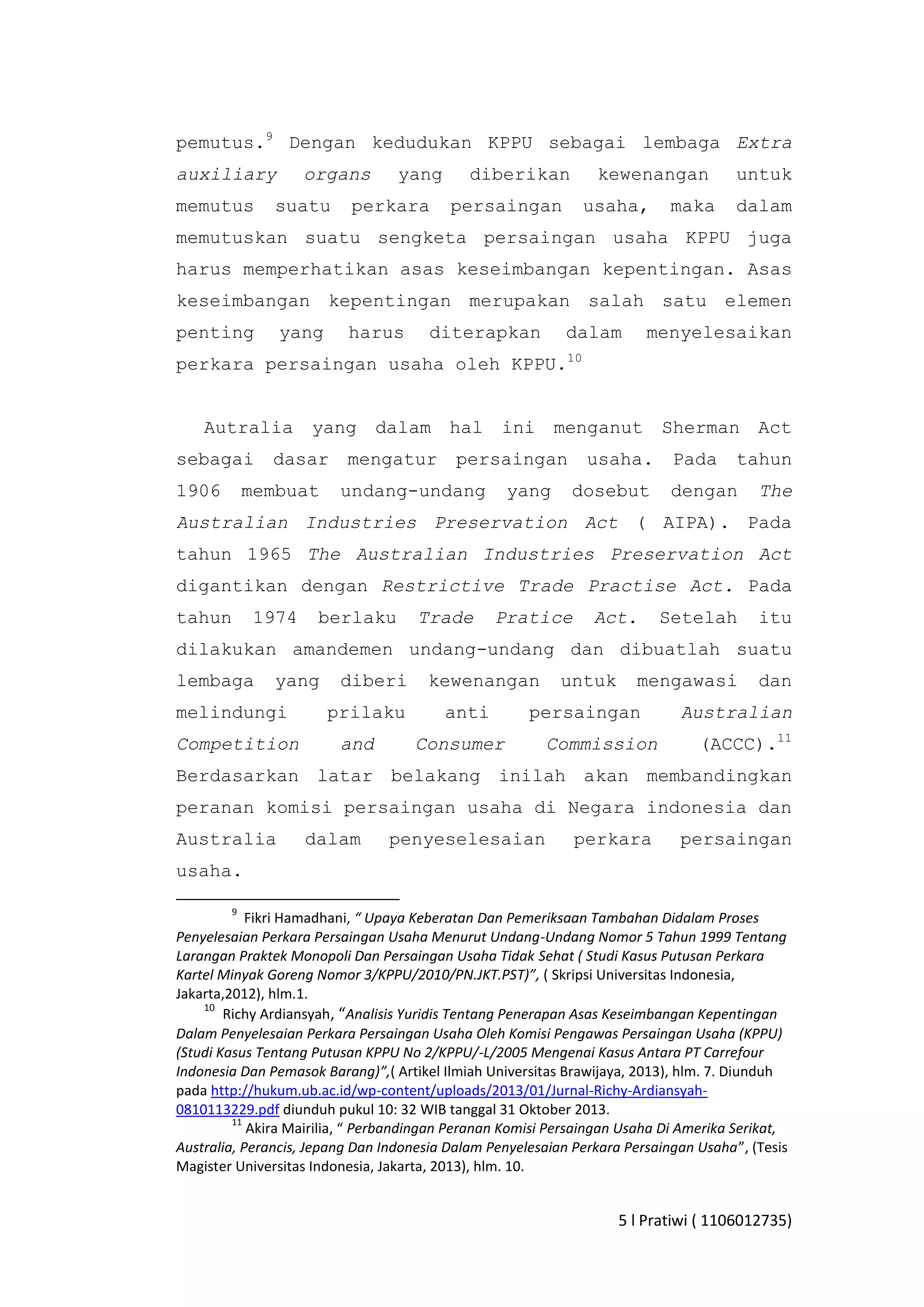 Perbandingan KPPU Indonesia - Australia | DOCX