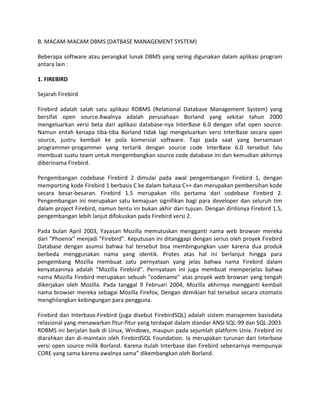 Perbandingan macam macam dbms | PDF