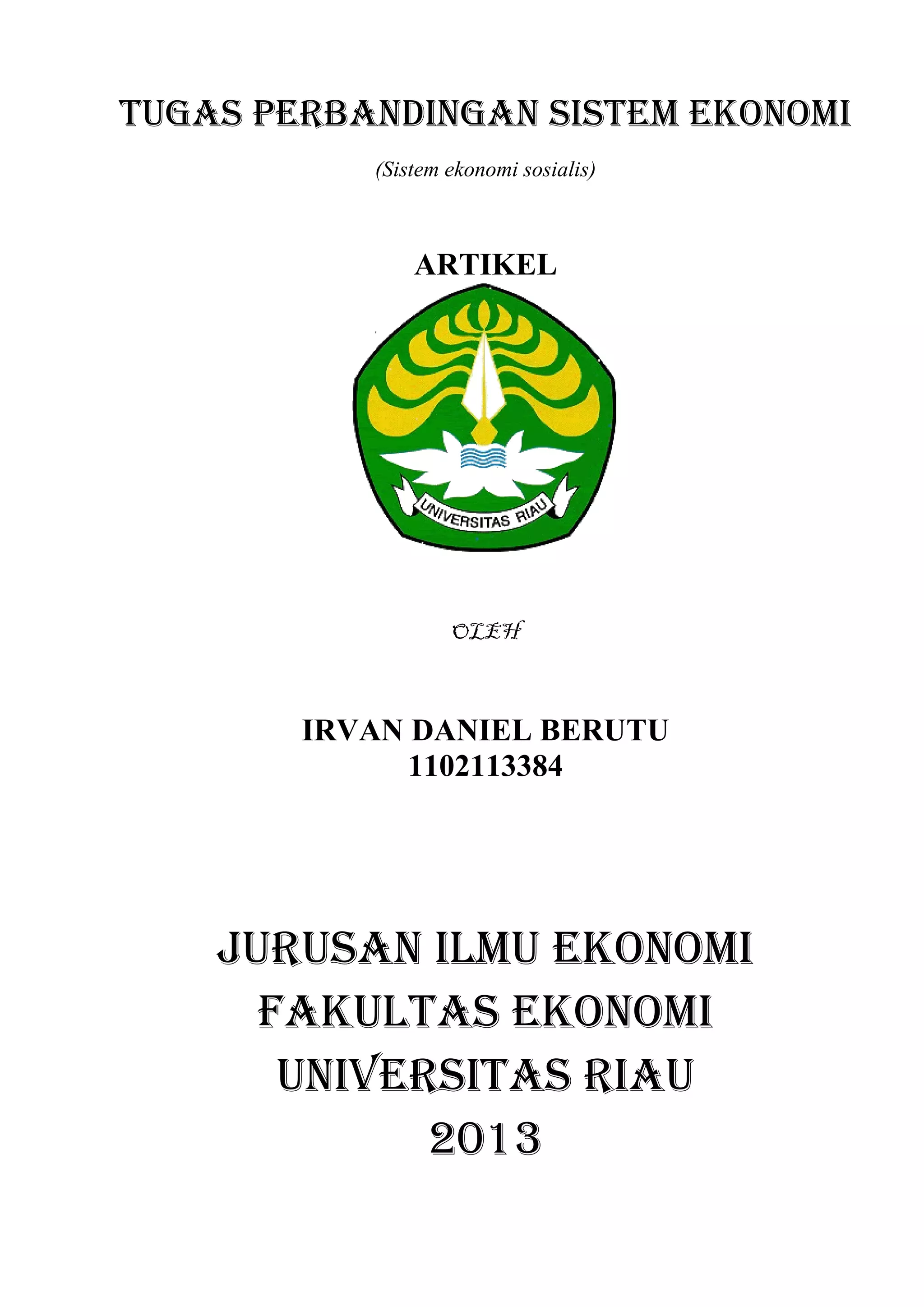 Artikel Perbandingan Sistem Ekonomi Ekonomi Sosialis Pdf 