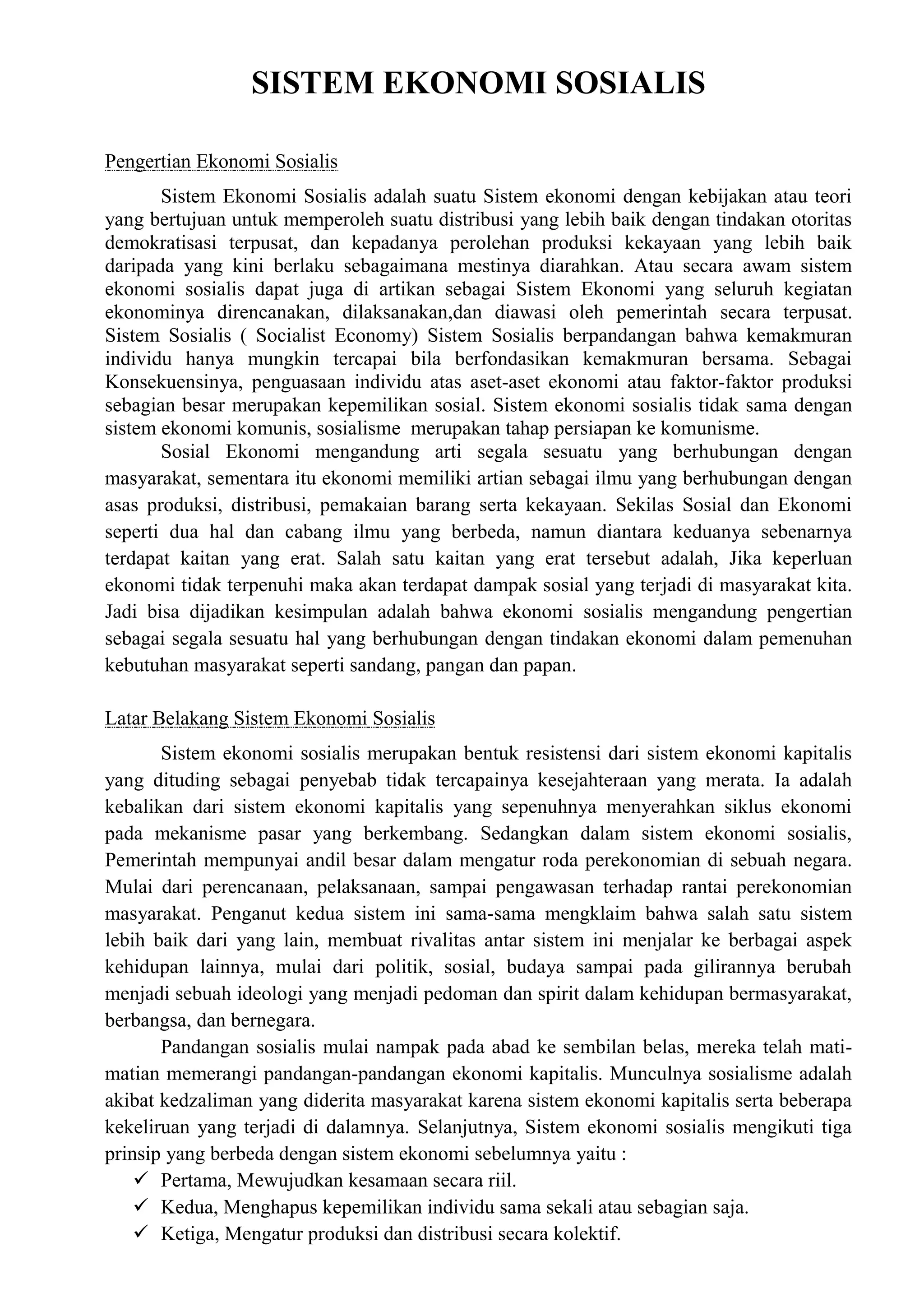 Artikel Perbandingan sistem ekonomi (ekonomi sosialis) | PDF