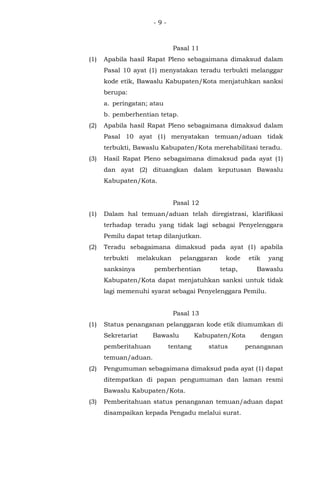 Perbawaslu 4 tahun 2019 tentang kode etik panwascam dan jajaran di bawahnya | PDF