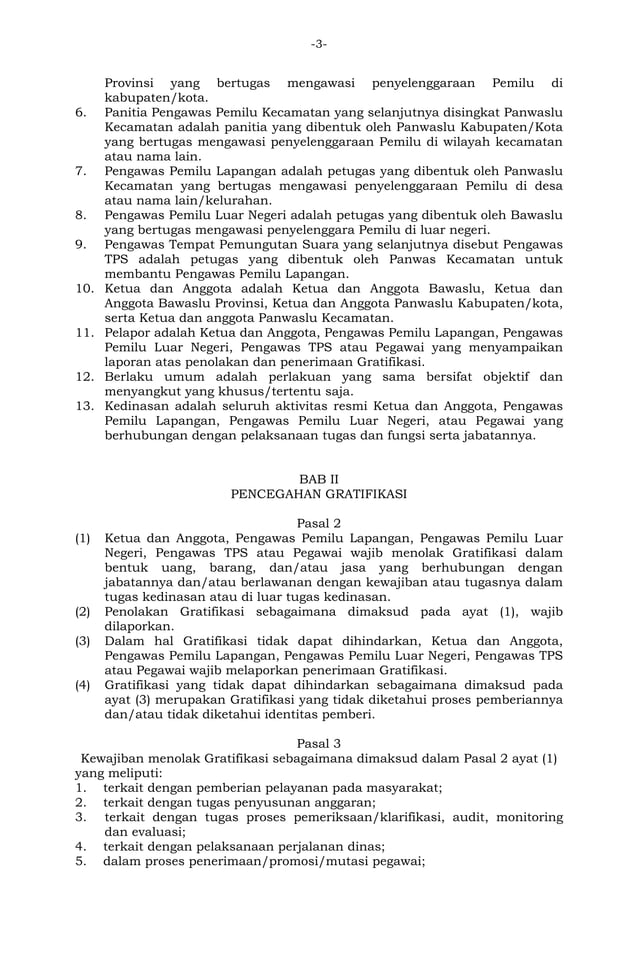 Perbawaslu no. 6 tahun 2015 tentang Pengendalian Gratifikasi | PDF