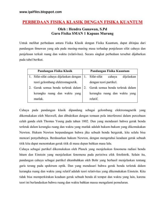 Perbedaan fisika klasik dengan fisika kuantum | PDF