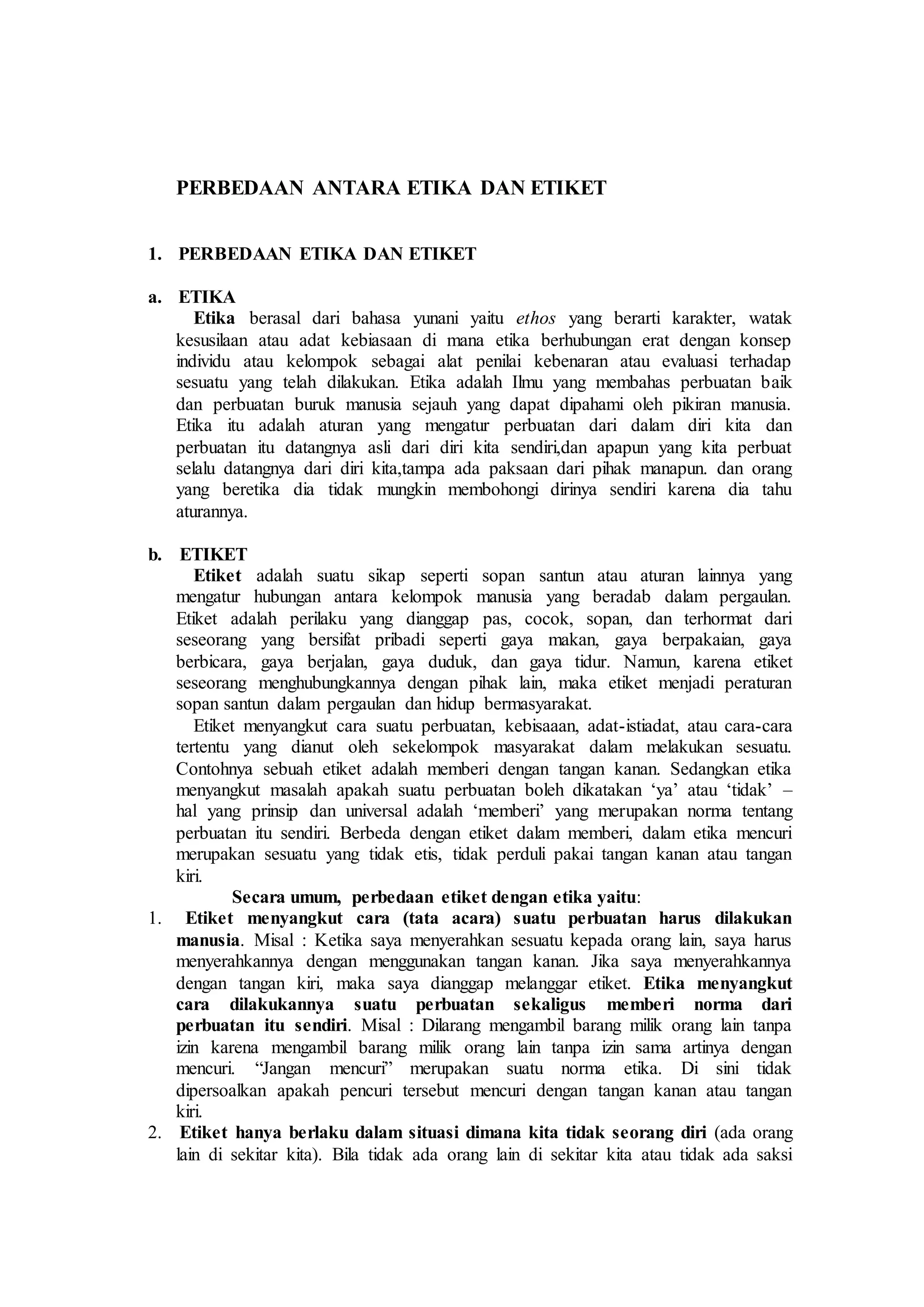 Perbedaan antara etika dan etiket | DOCX