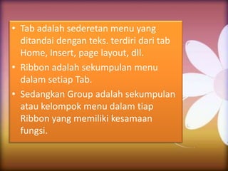 Perbedaan antara tab, ribbon | PPTX