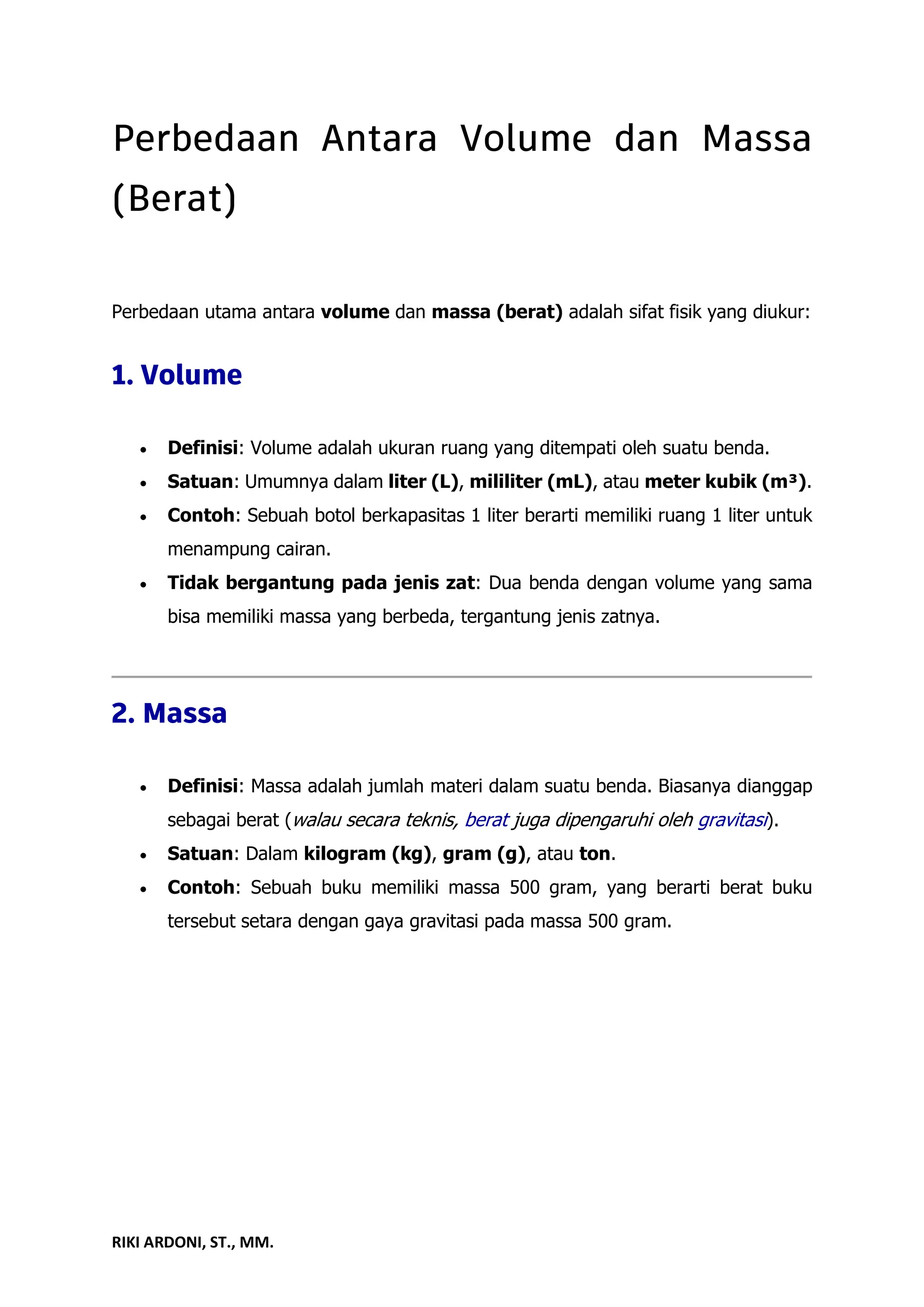 PERBEDAAN ANTARA VOLUME DAN MASSA (BERAT) - Riki Ardoni.pdf