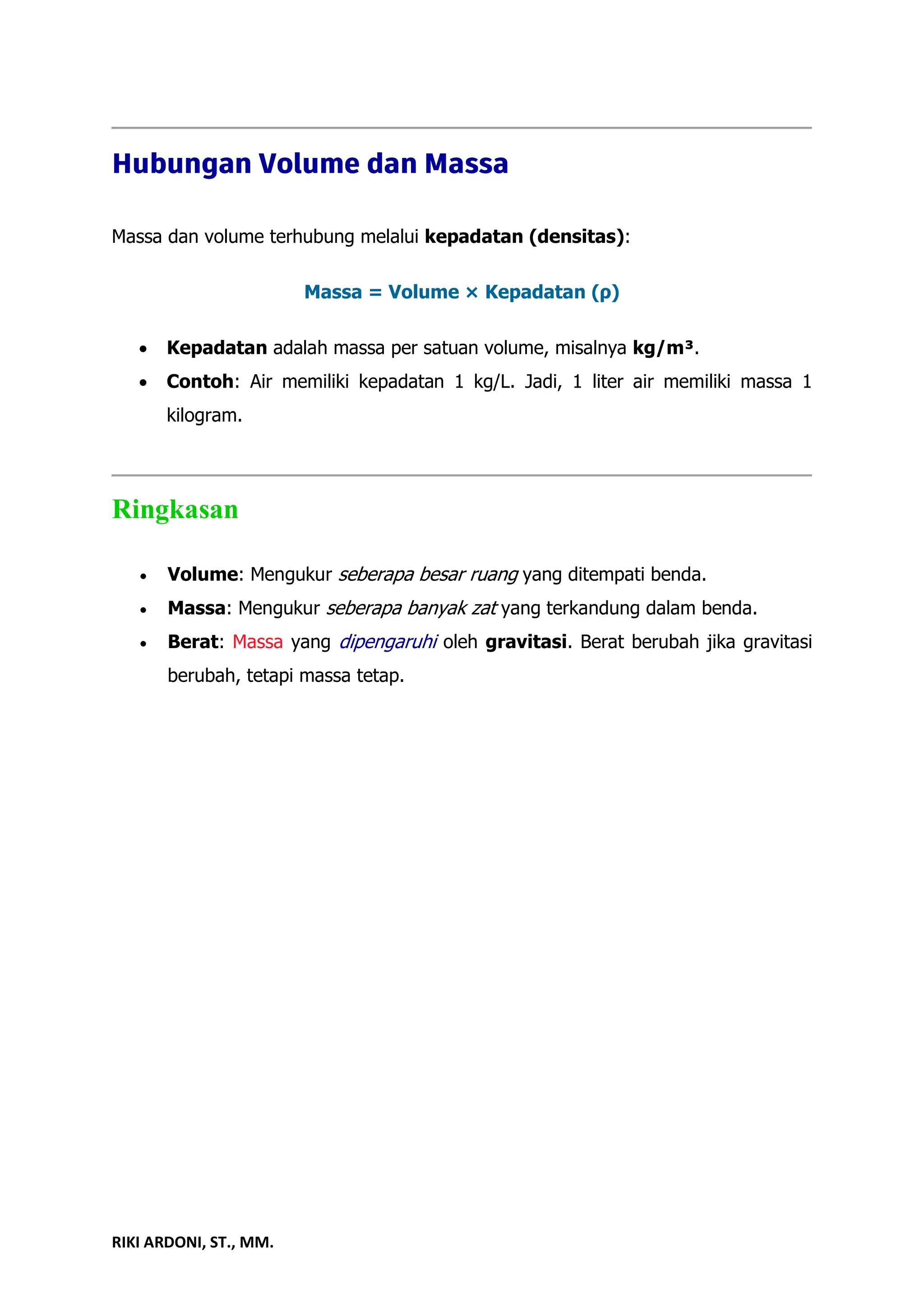 PERBEDAAN ANTARA VOLUME DAN MASSA (BERAT) - Riki Ardoni.pdf