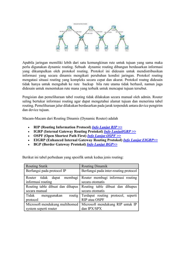 Perbedaan dynamik dan statik routing | DOCX