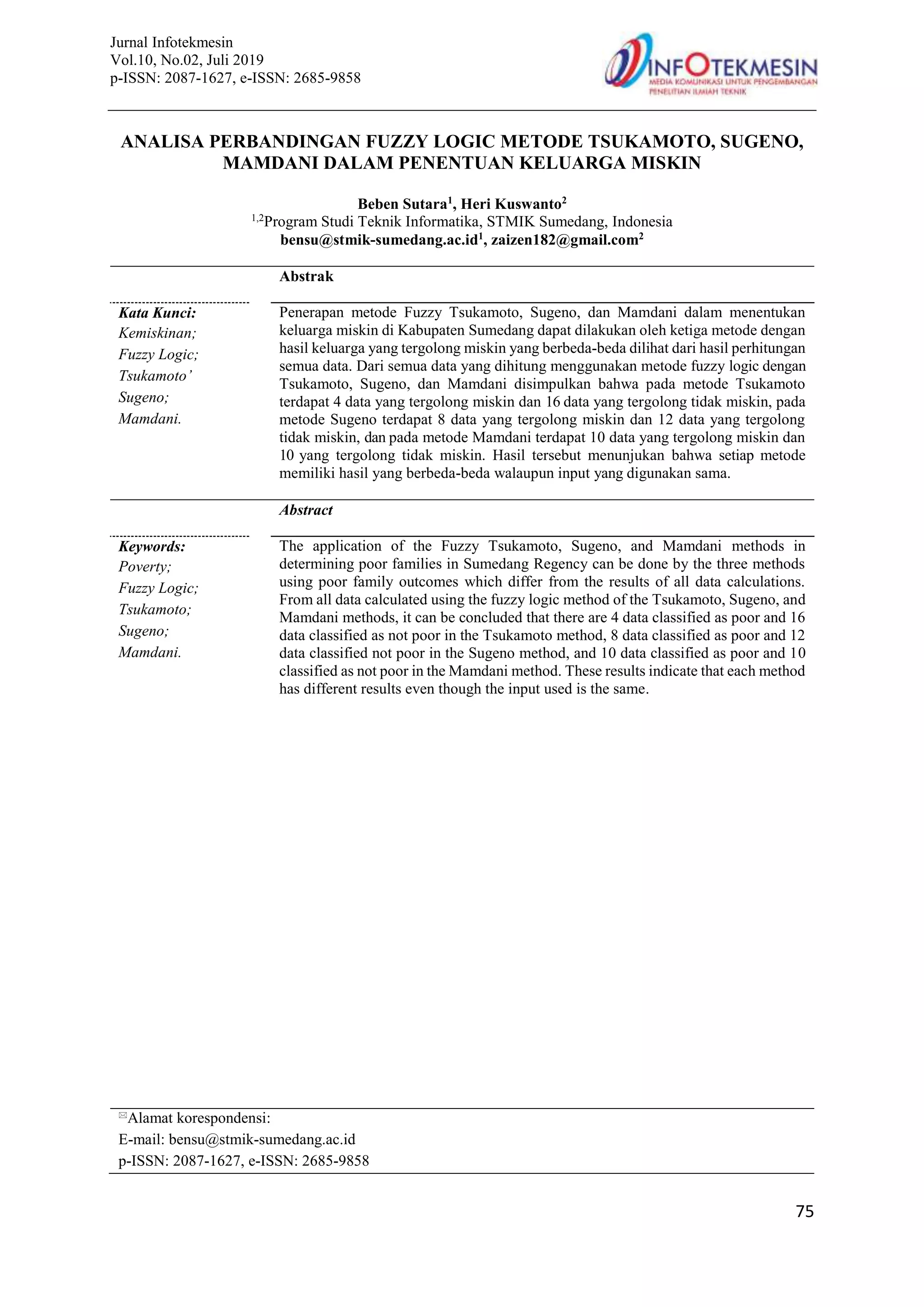 Perbedaan Fuzzy Logic Tsukamoto Sugeno Pdf