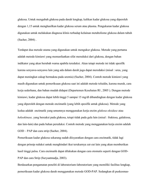 Perbedaan hasil pemeriksaan kadar glukosa dengan metode god | DOCX