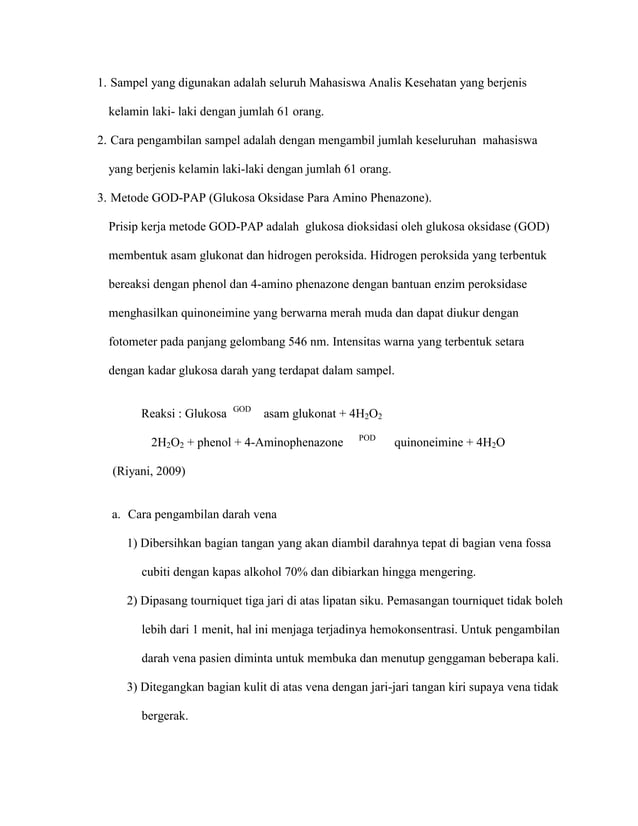 Perbedaan hasil pemeriksaan kadar glukosa dengan metode god | DOCX