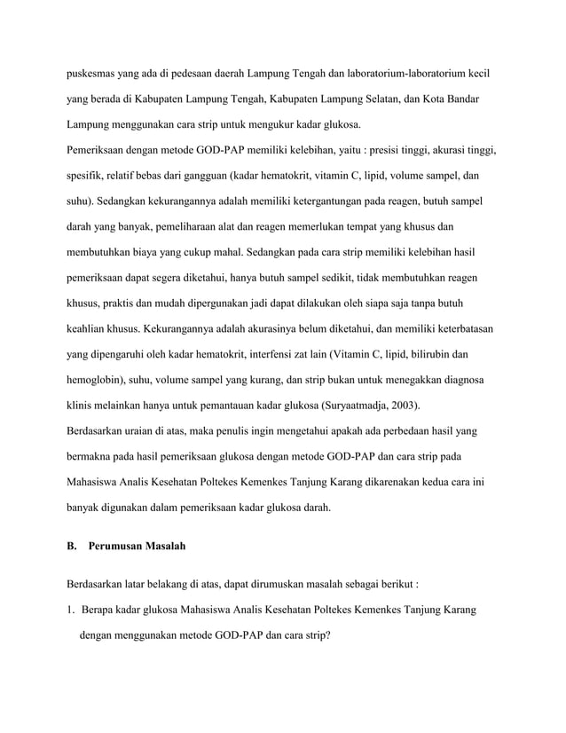 Perbedaan hasil pemeriksaan kadar glukosa dengan metode god | DOCX