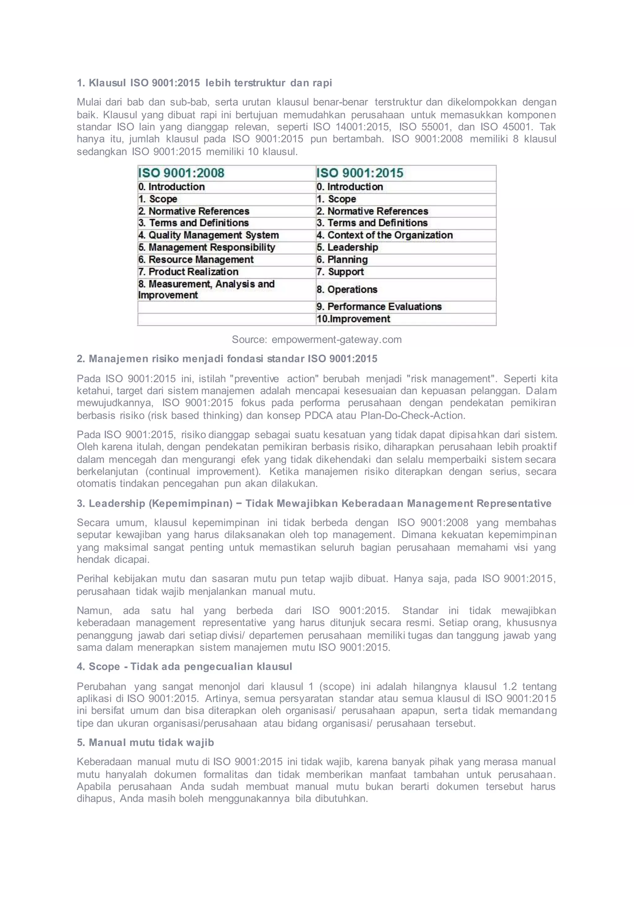 Perbedaan iso 9001;2008 dan 9001;2015 | DOCX
