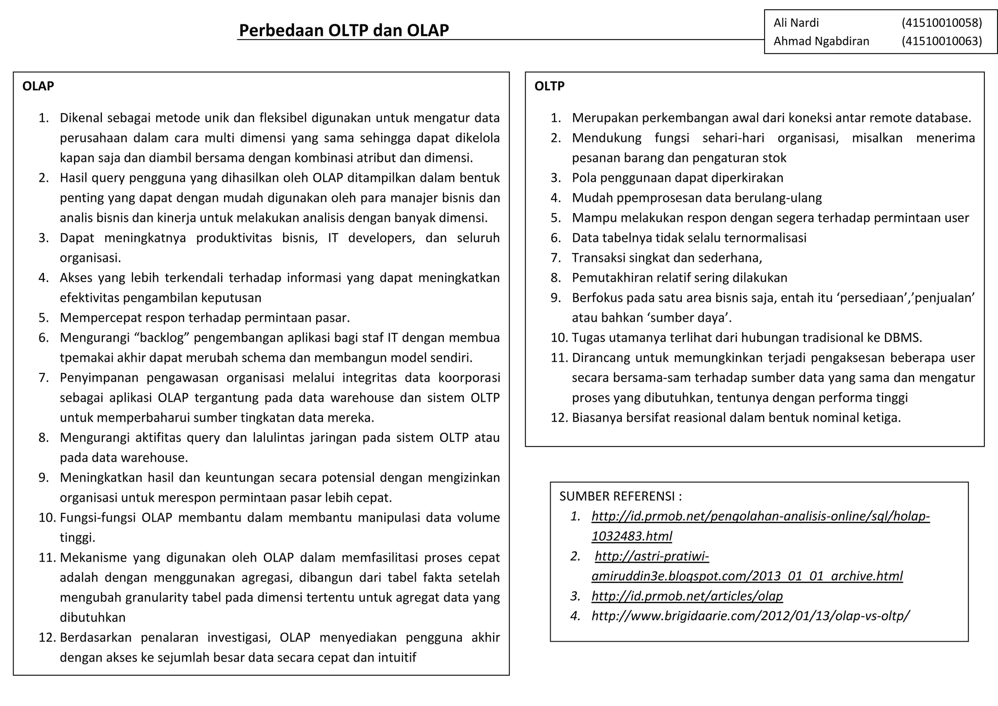 Perbedaan olap dan oltp | DOCX