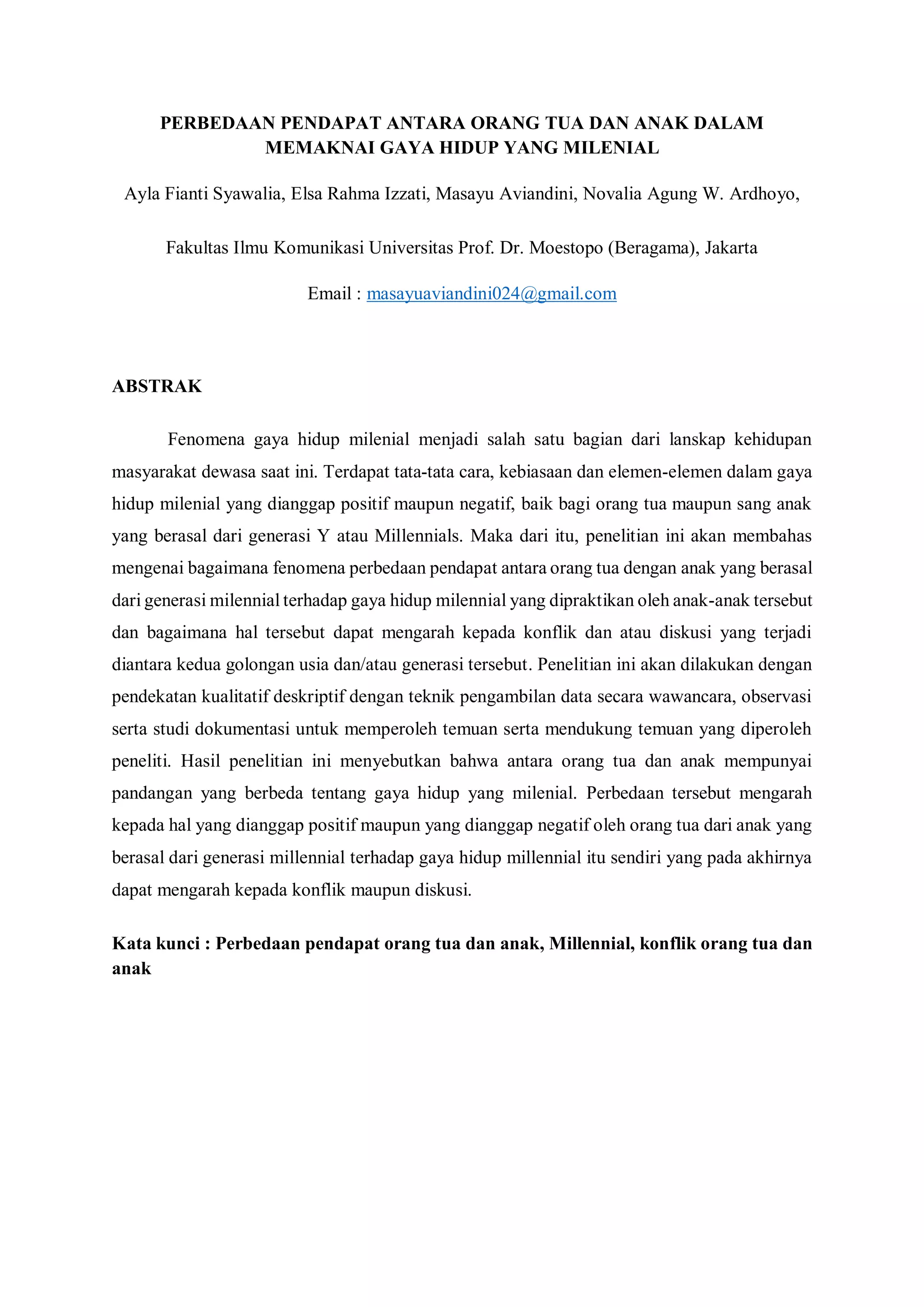 Perbedaan Pendapat Antara Orang Tua dan Anak Dalam Menanggapi Gaya ...