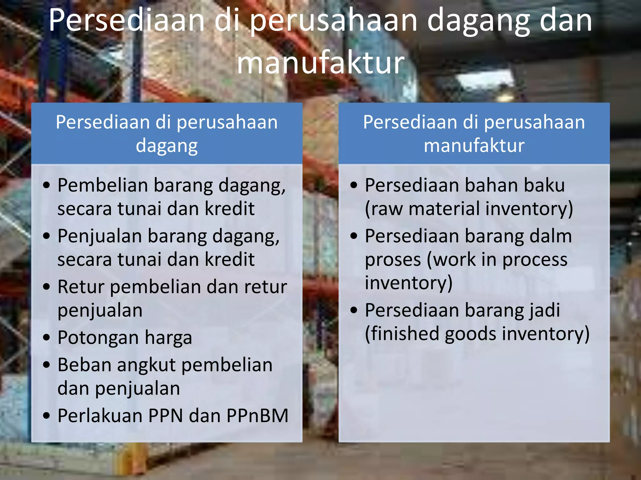 Perbedaan persediaan dan persediaan barang dagang | PPTX