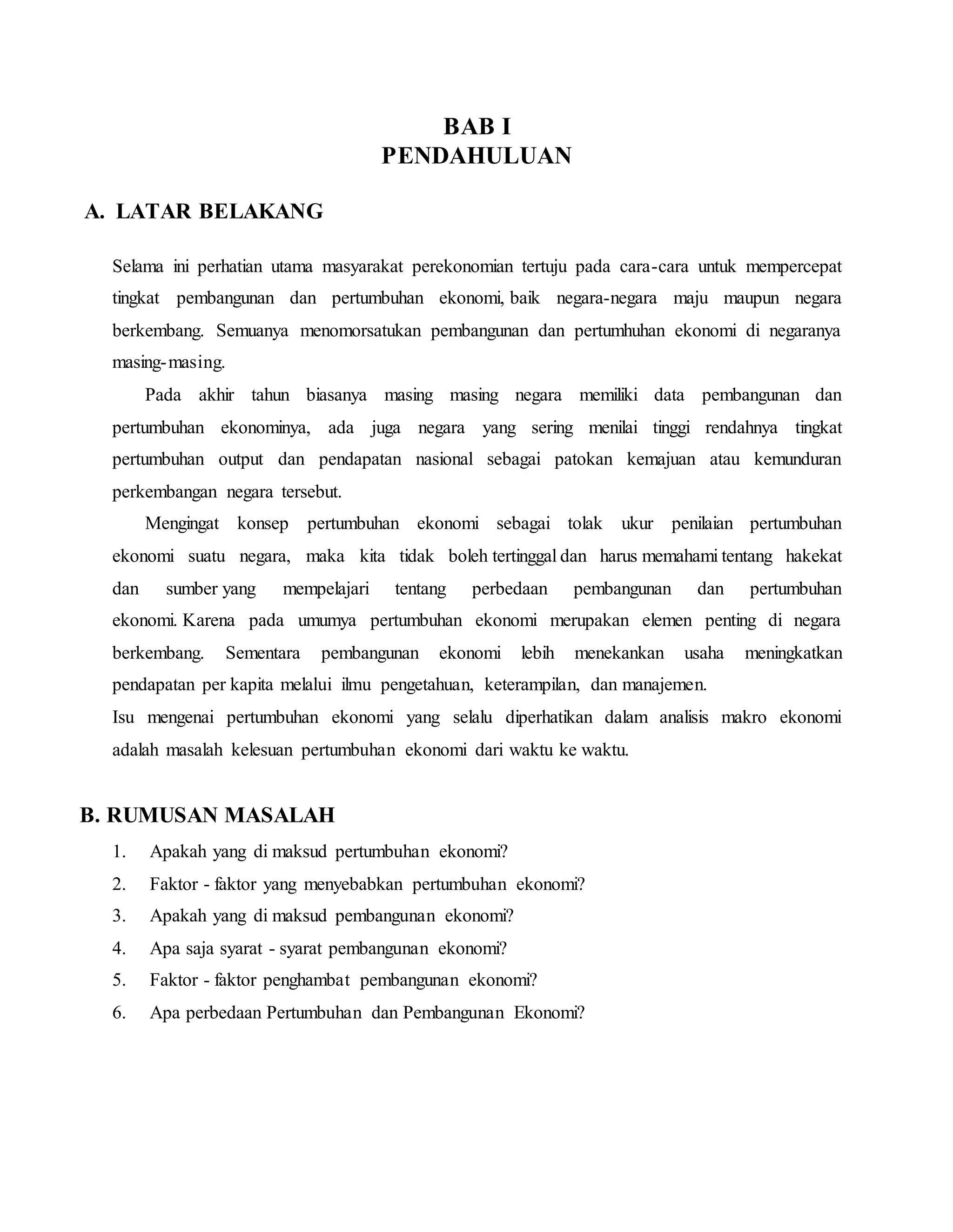 Perbedaan pertumbuhan dan pembangunan ekonomi | PDF