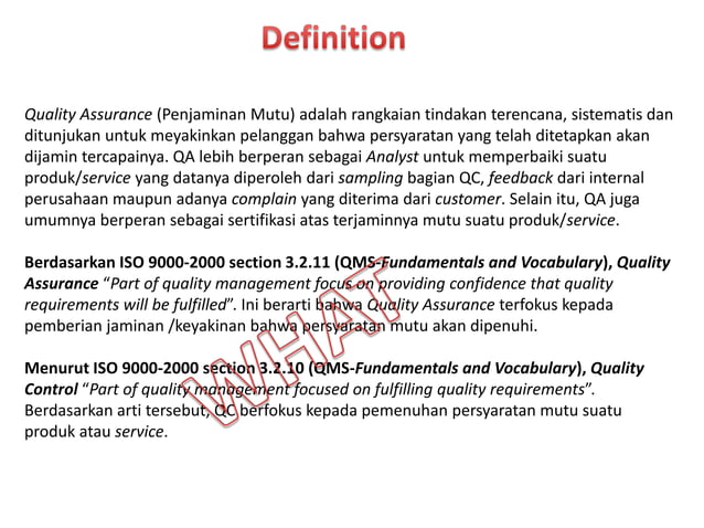 Perbedaan Quality Assurance (QA) dan Quality Control (QC) | PPTX