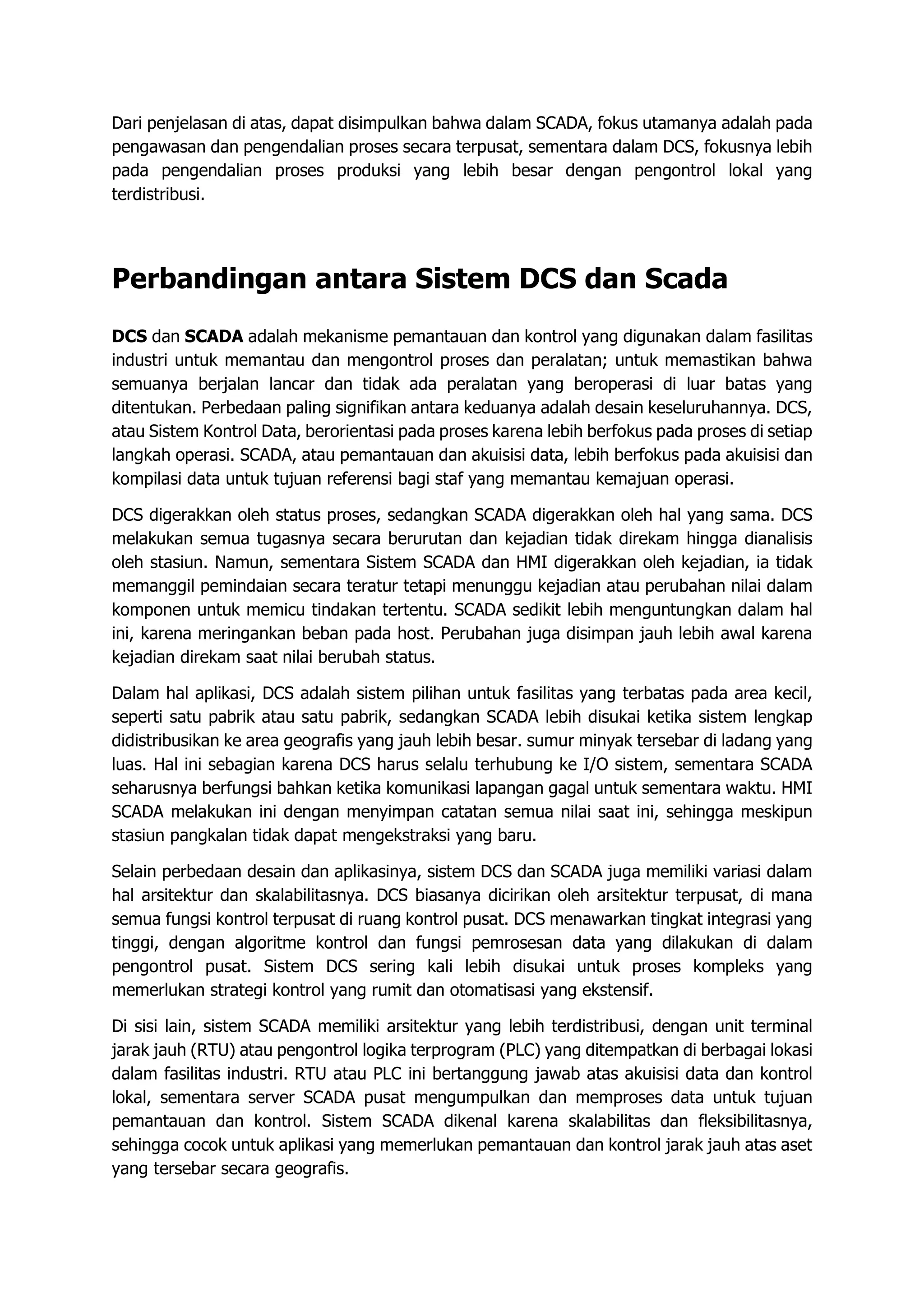 Perbedaan SCADA (Supervisory Control and Data Acquisition) dan DCS (Distributed Control System ...