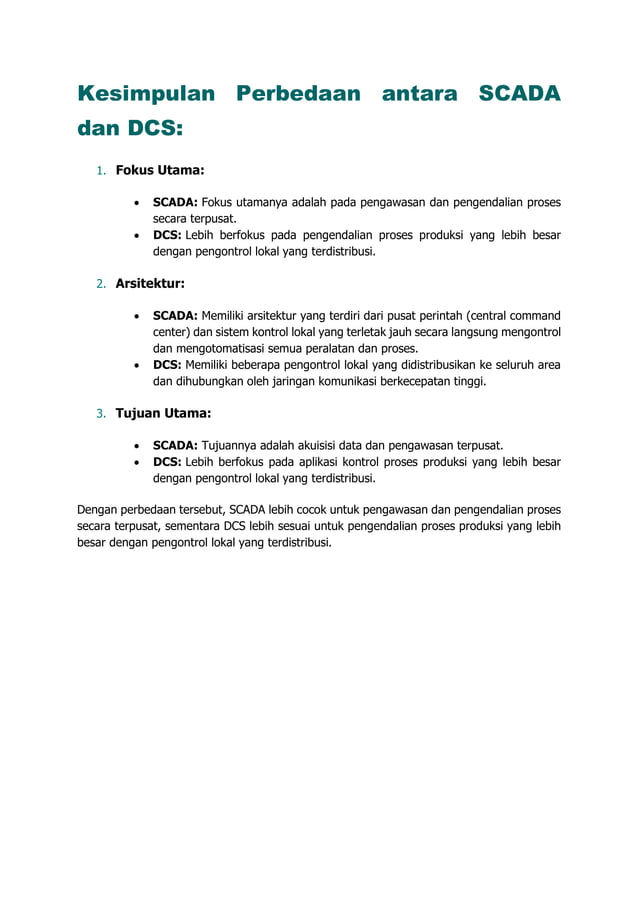 Perbedaan SCADA (Supervisory Control and Data Acquisition) dan DCS (Distributed Control System ...