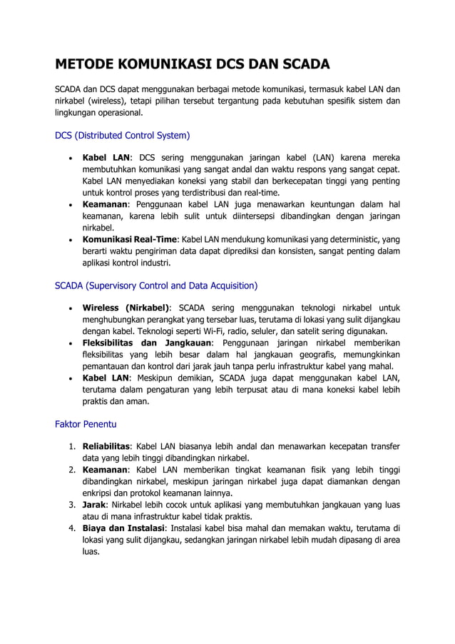Perbedaan SCADA (Supervisory Control and Data Acquisition) dan DCS (Distributed Control System ...