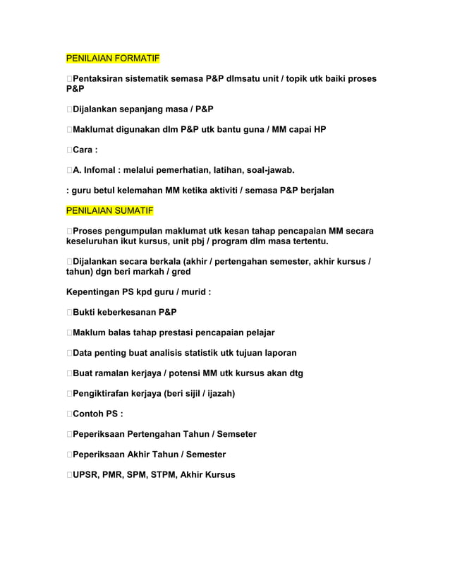 Perbezaan antara penilaian formatif dan penilaian sumatif | DOCX