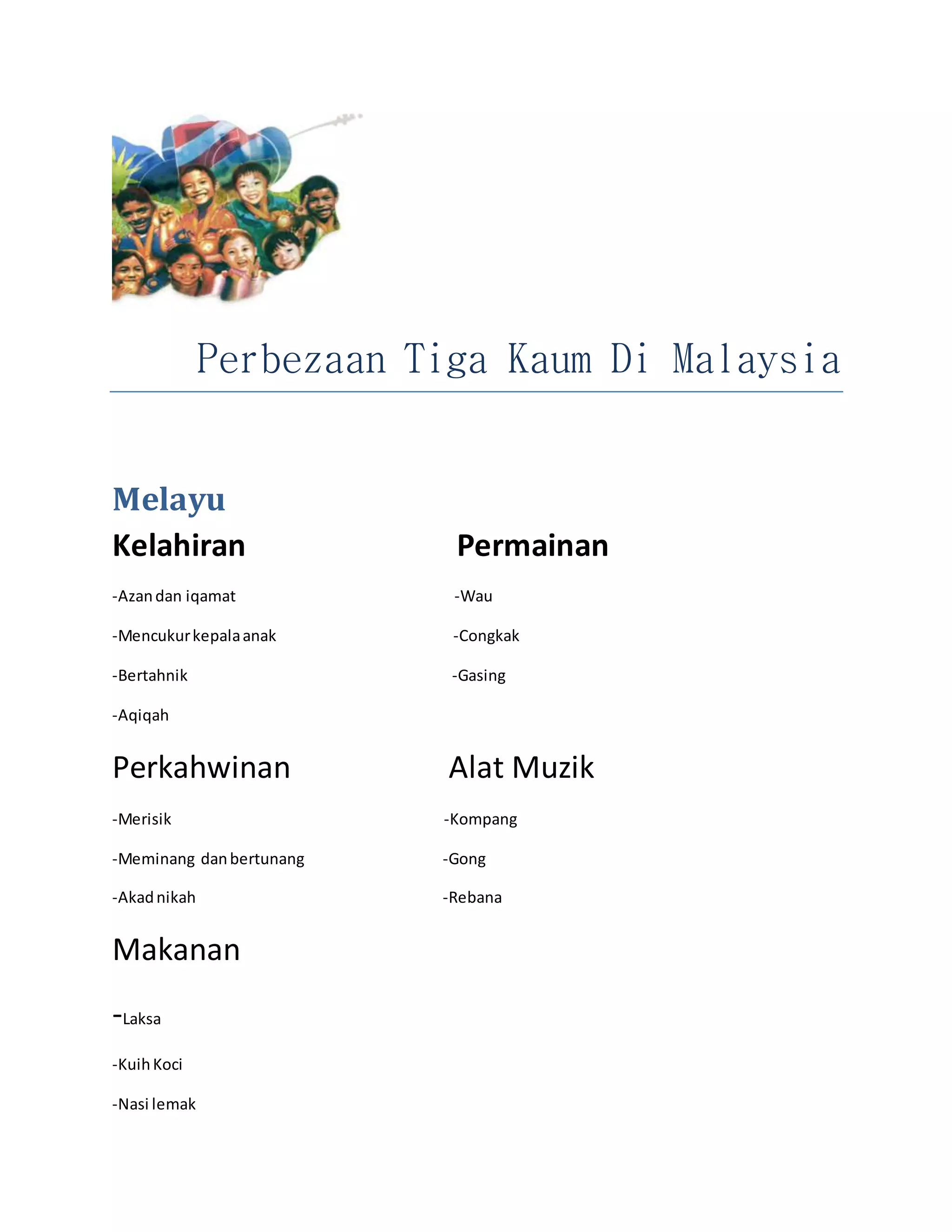 Perbezaan tiga kaum di malaysia (hamizan) 1 | PDF