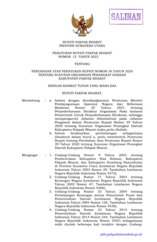 Perbub Nomor 12 Tahun 2022 tentang struktur organisasi.pdf