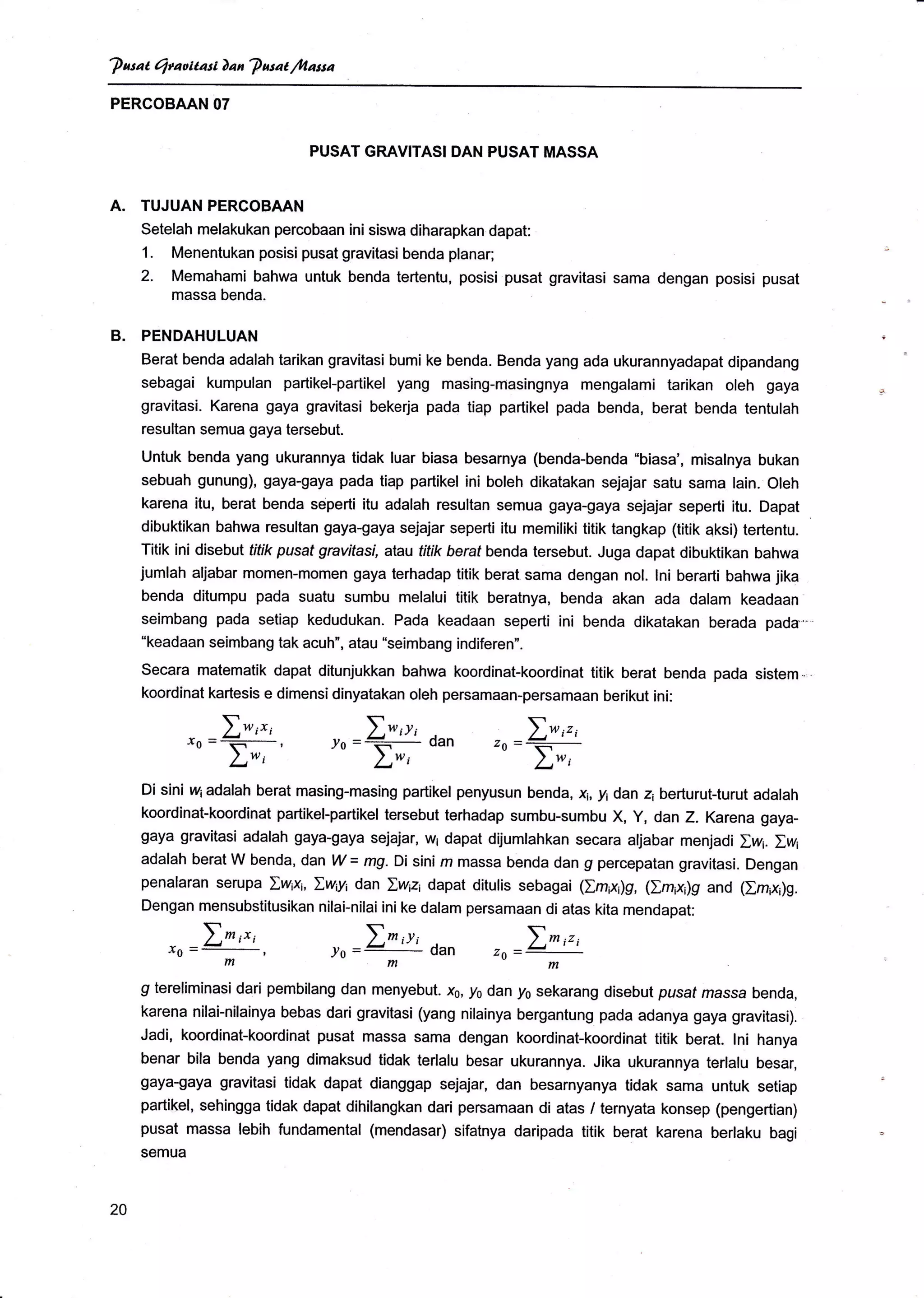 Perc. 7 pusat gravitasi dan pusat massa | PDF