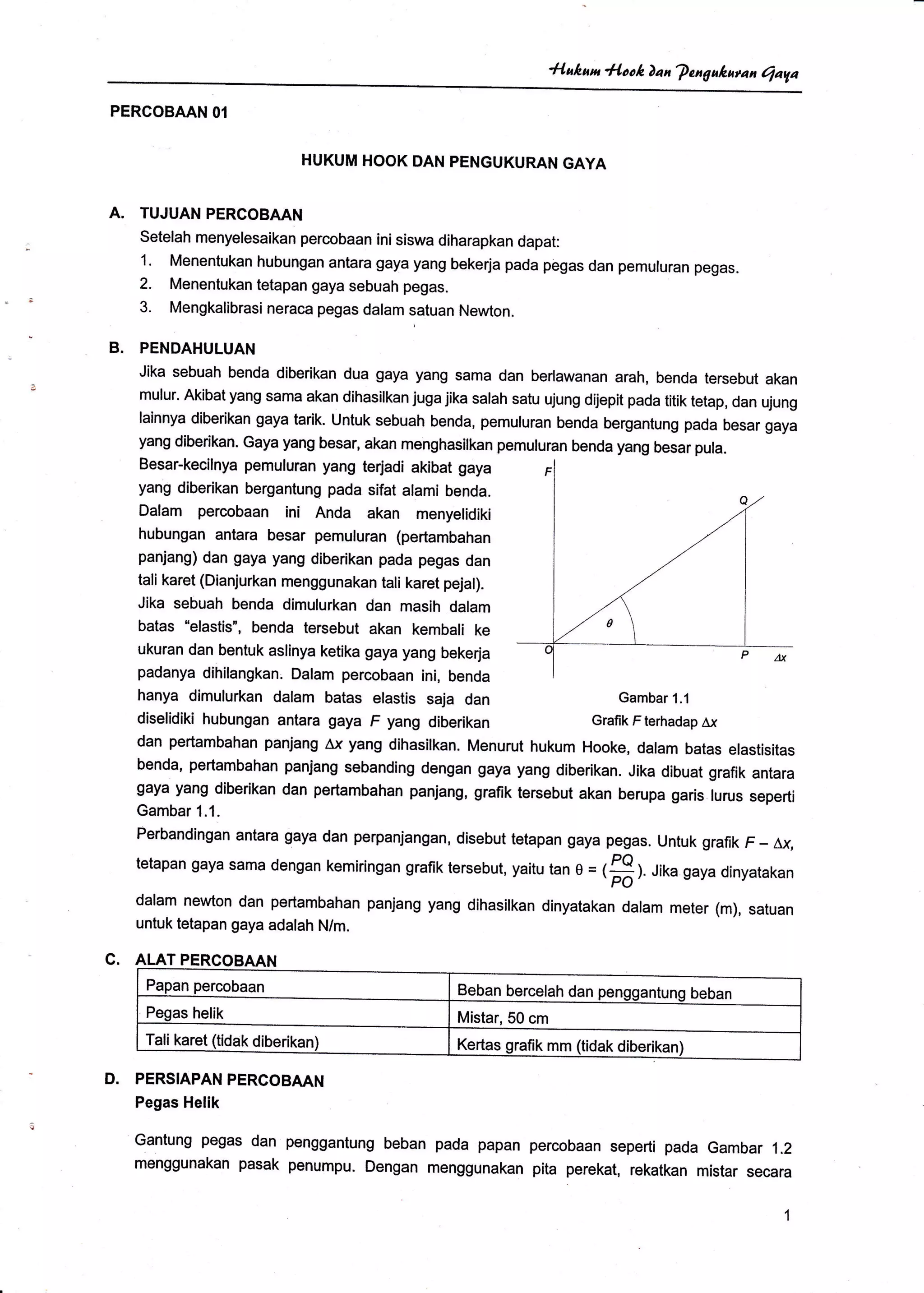 Perc. 1 hukum hooke dan pengukuran gaya | PDF