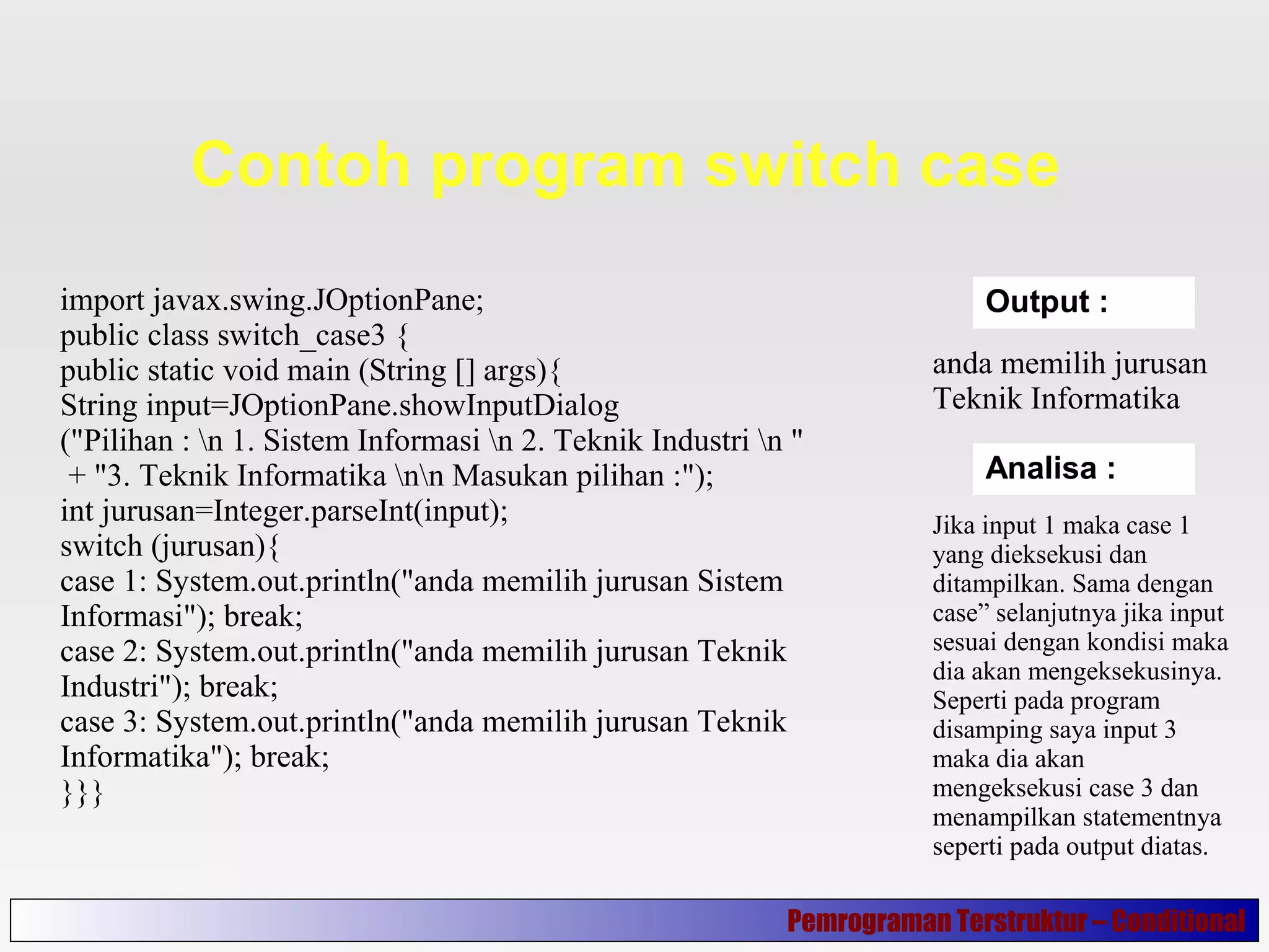 Percabangan pada pemrograman java netbeans | PPT