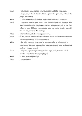 Percakapan konseling antara bidan dengan pada ibu hamil | DOCX